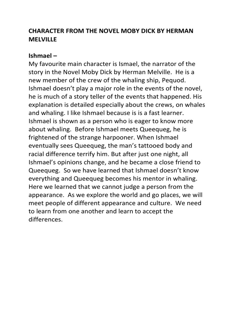 Character From The Novel Moby Dick by Herman Melville Ishmael | PDF ...