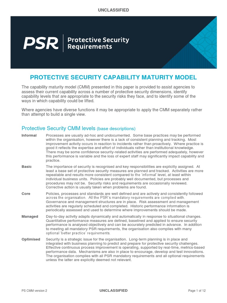 Protective Security Capability Maturity Model | PDF | Classified Information | Security Clearance