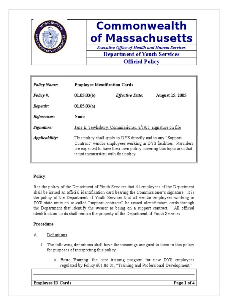 01.05.03 (B) Employee ID Cards | PDF | Identity Document | Employment