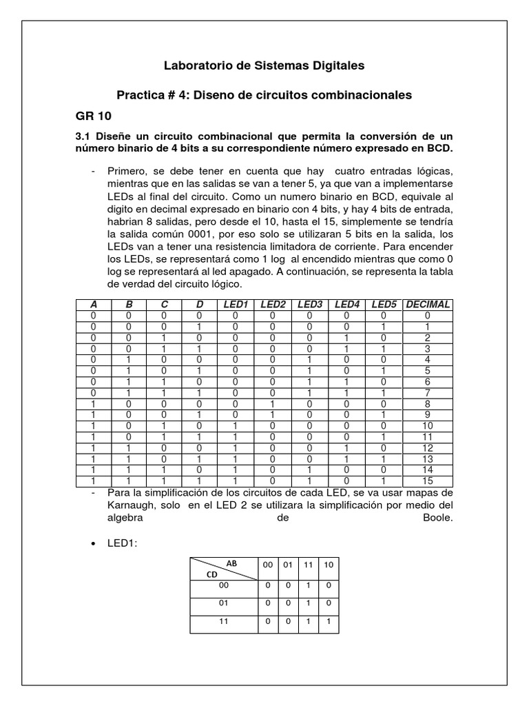 Diseño de Circuitos Combinacionales Practica4 | PDF | Decimal codificado en binario | Poco