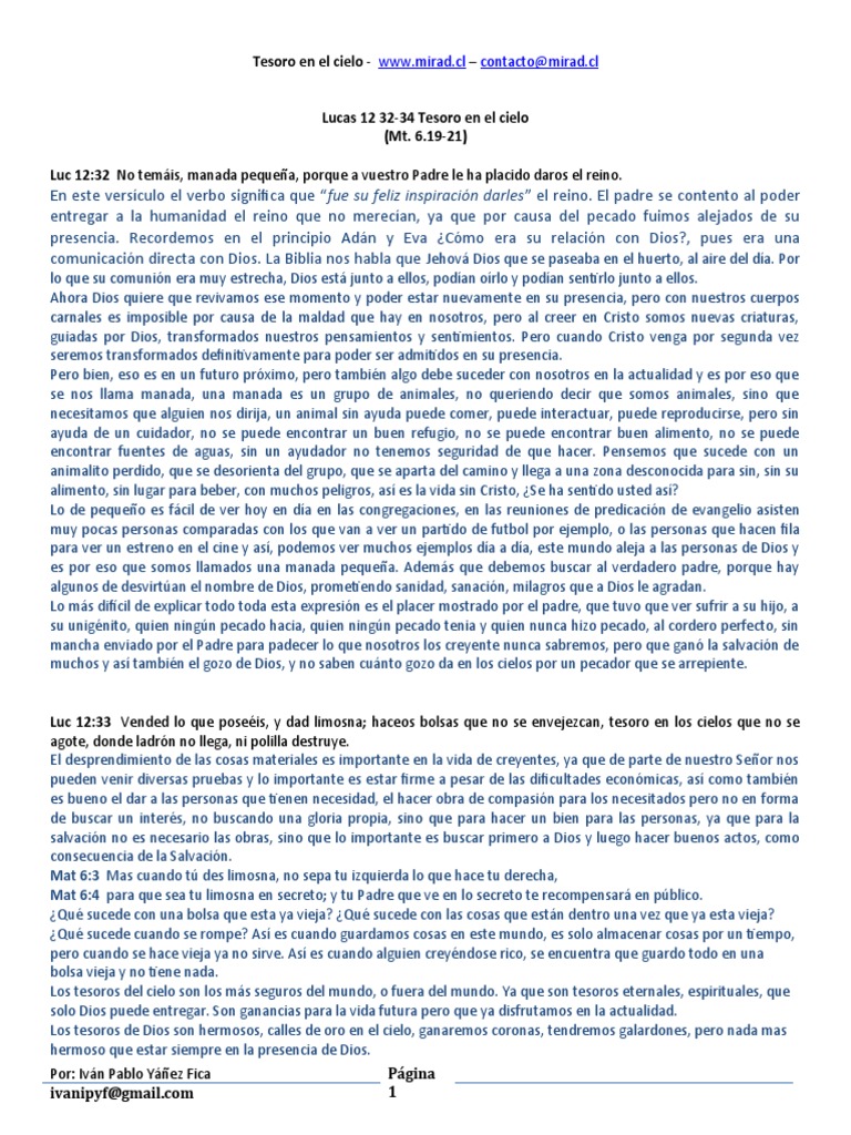 Lucas 12 32-34 Tesoro en El Cielo | Descargar gratis PDF | Cristo ...