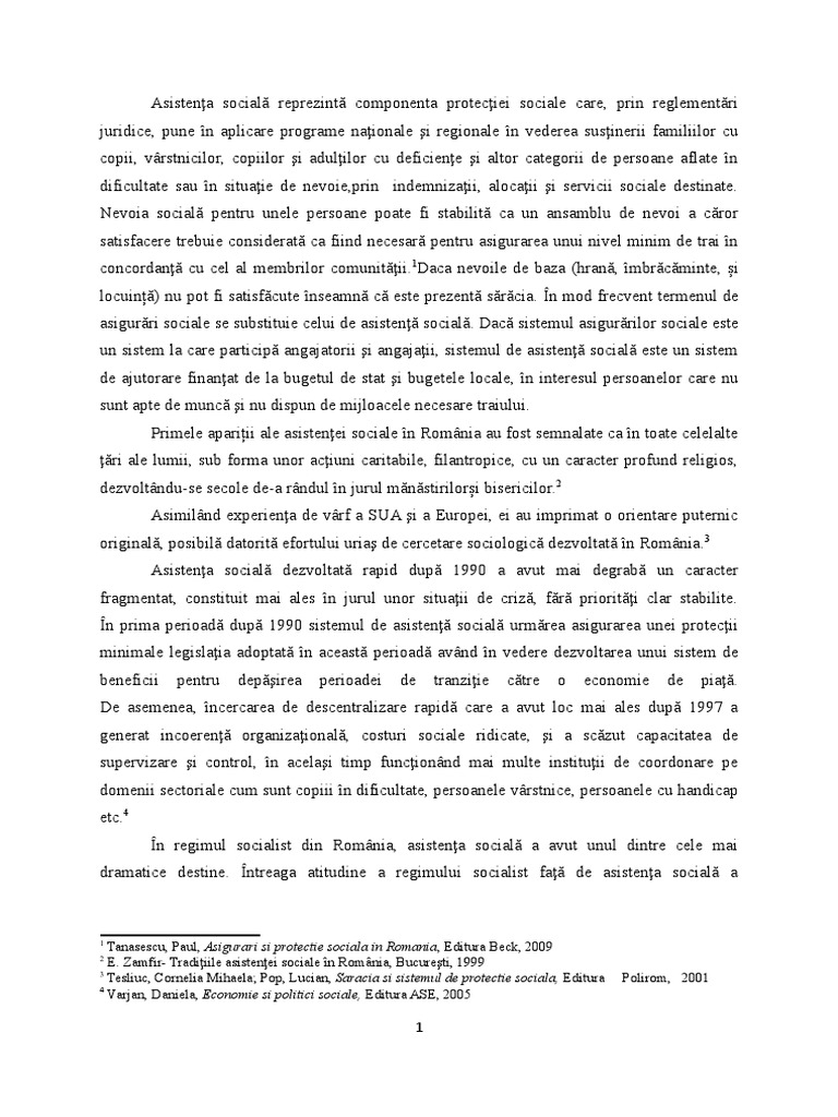 Asistenta Sociala - Componenta A Sistemului de Protectie Sociala | PDF