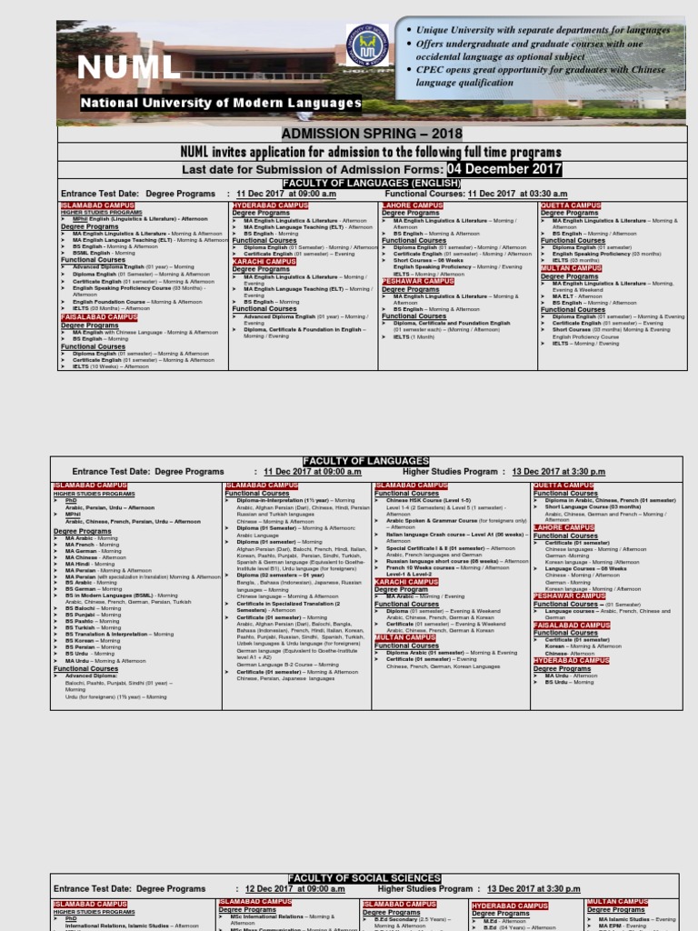 Ad Spring 2018 (NUML) | PDF | Bachelor Of Science | Bachelor's Degree