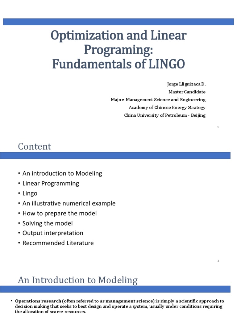 Optimization and Linear Programing-LingoFundamentals | PDF ...