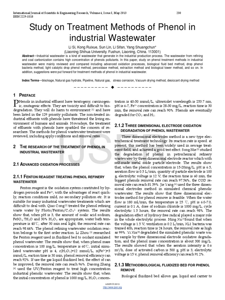 Study On Treatment Methods of Phenol in Industrial Wastewater | PDF ...