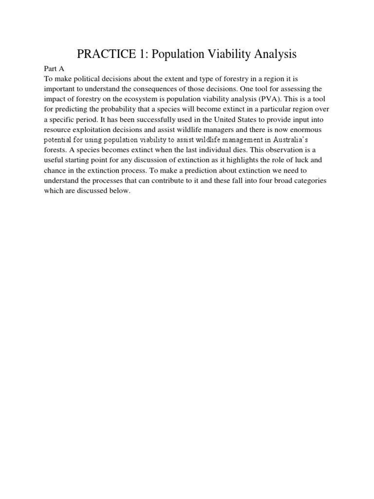 PRACTICE 1: Population Viability Analysis | PDF | Extinction | Biology