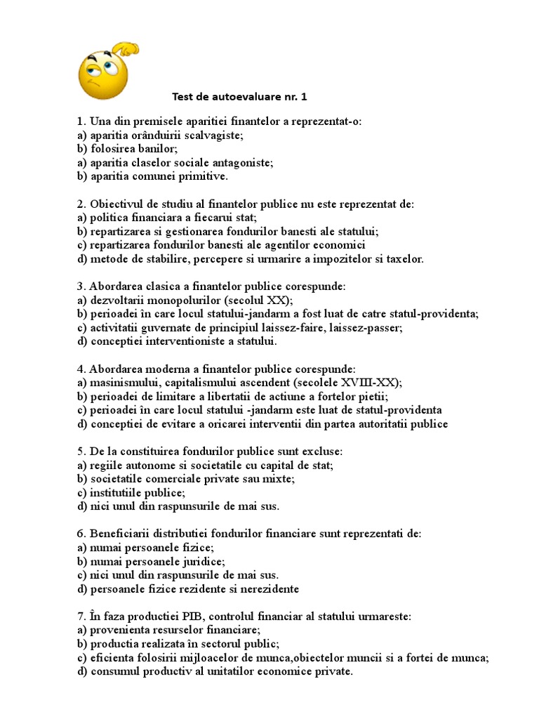 Test de Autoevaluare Finanțe Publice | PDF | Business