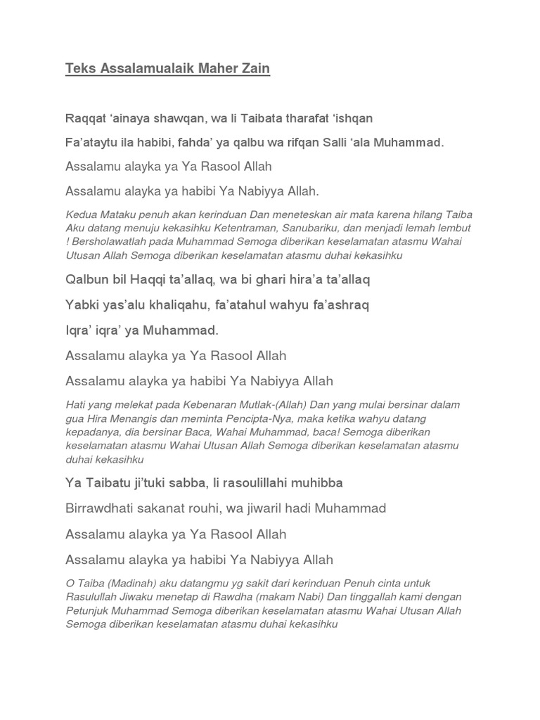 Teks Assalamualaik Maher Zain | PDF