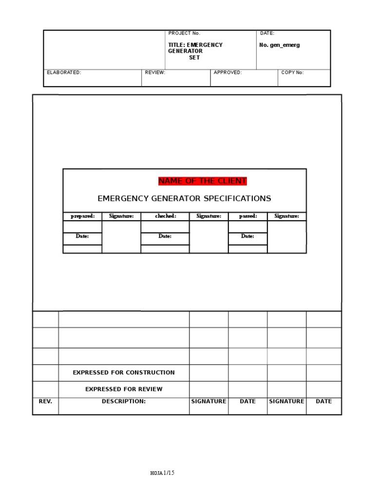 Ee-Gen Emerg Ingles | PDF | Electric Generator | Specification ...