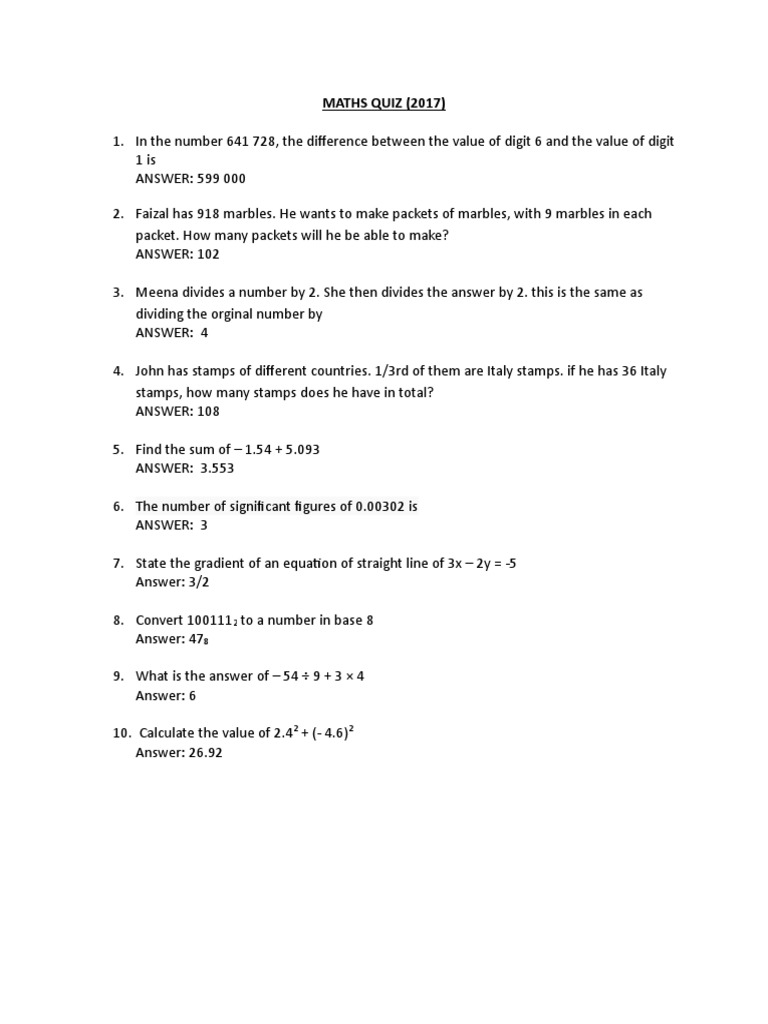 Maths Quiz | PDF