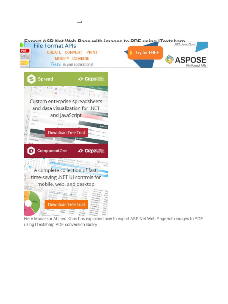Export Asp Net Web Page With Images To Pdf Using Itextsharp Pdf Active Server Pages