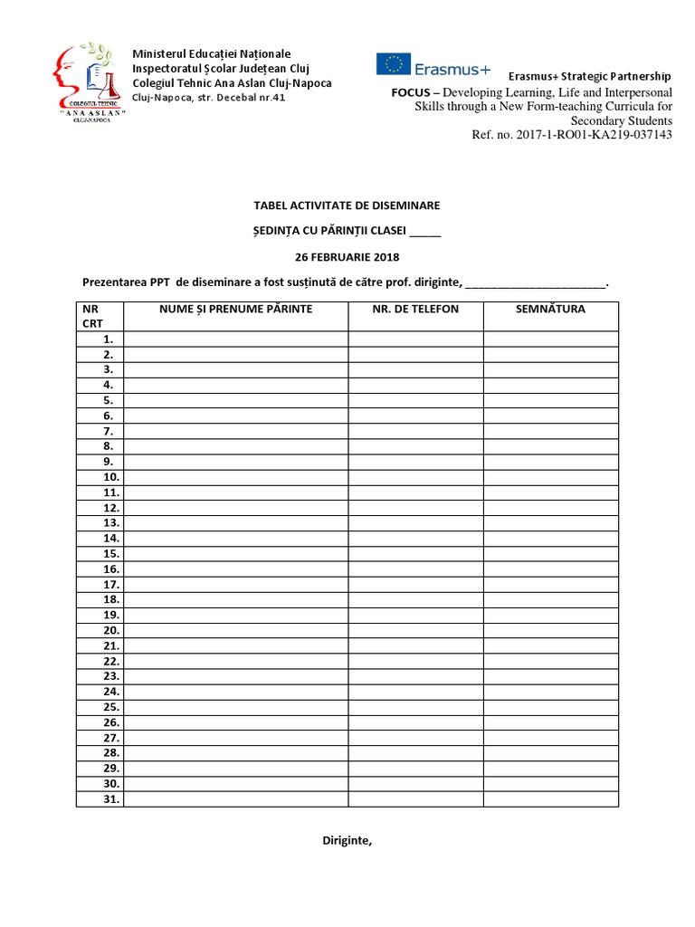 Tabel Semnaturi Diseminari | PDF