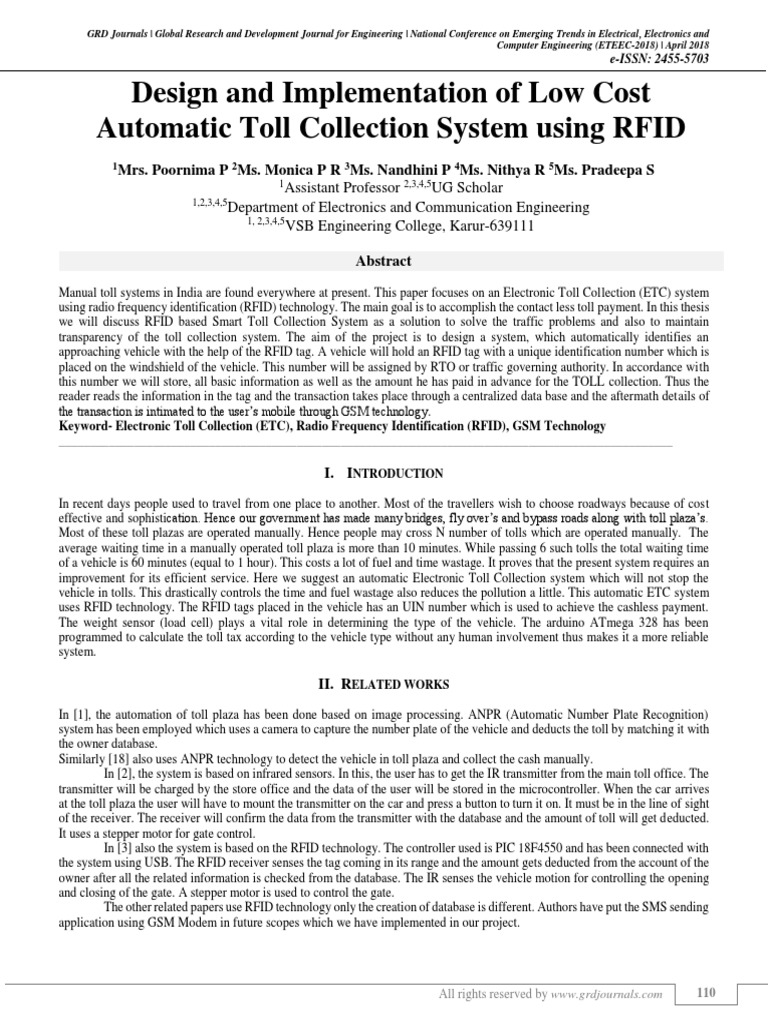 Design and Implementation of Low Cost Automatic Toll Collection System Using RFID | PDF | Radio ...