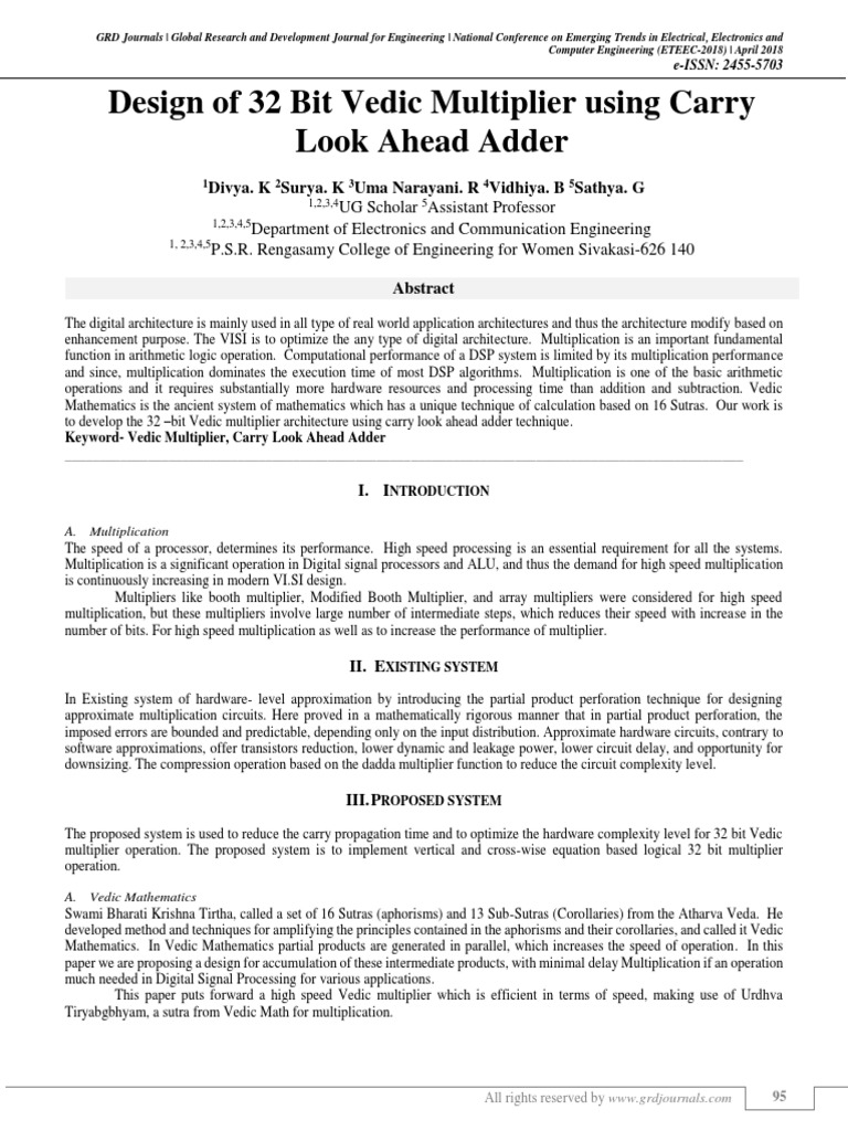 Design of 32 Bit Vedic Multiplier Using Carry Look Ahead Adder | PDF ...