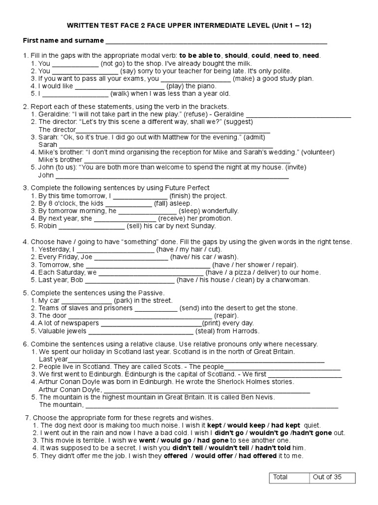 Upper Intermediate English Test Guide | PDF | Language Arts & Discipline