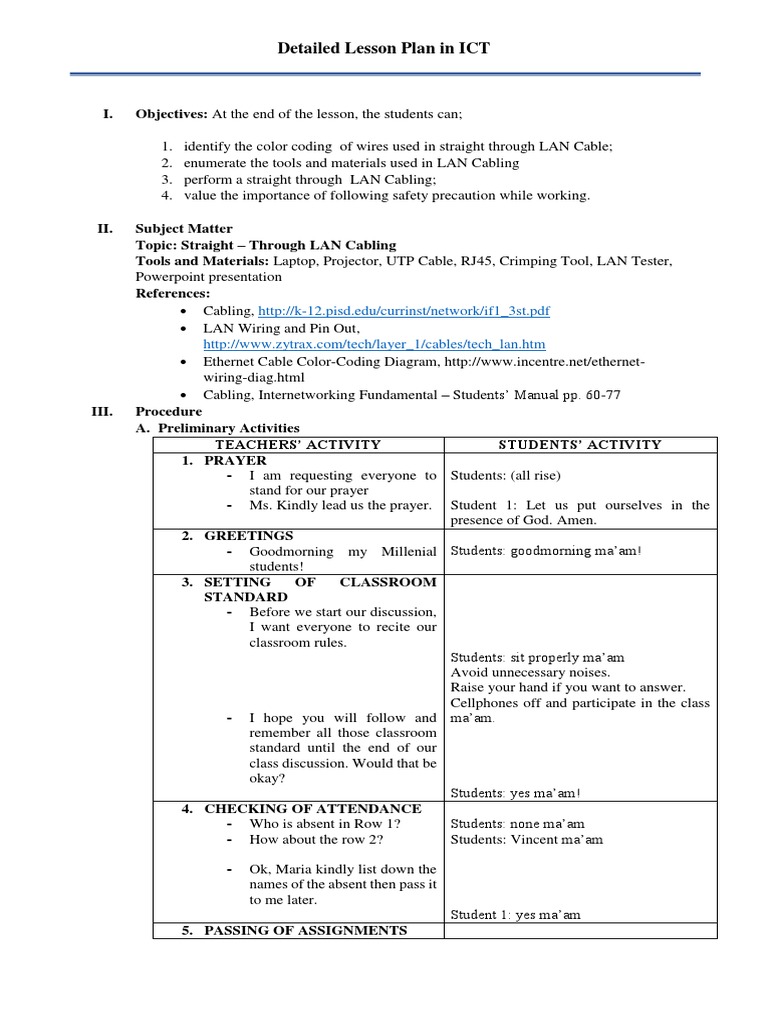 Detailed Lesson Plan in Ict | PDF | Electrical Connector | Electrical ...