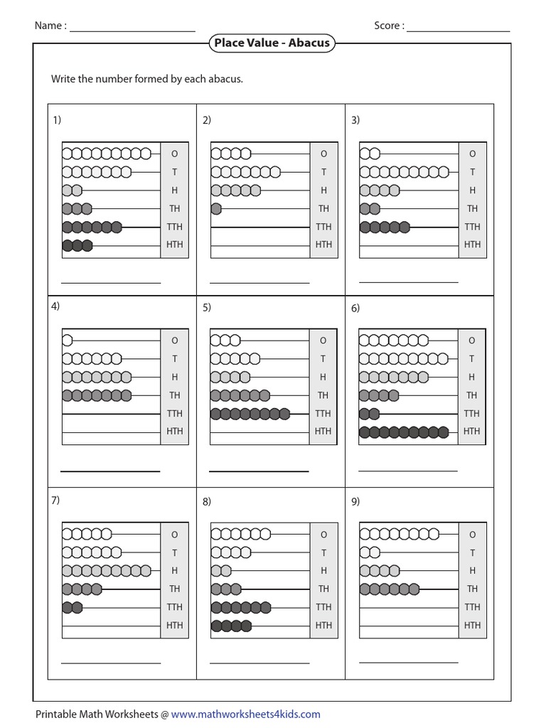 Place Value - Abacus: Name: Score | PDF | Teaching Mathematics