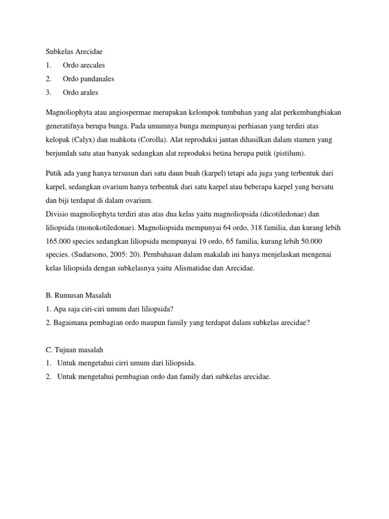 Materi Subkelas Arecidae | PDF