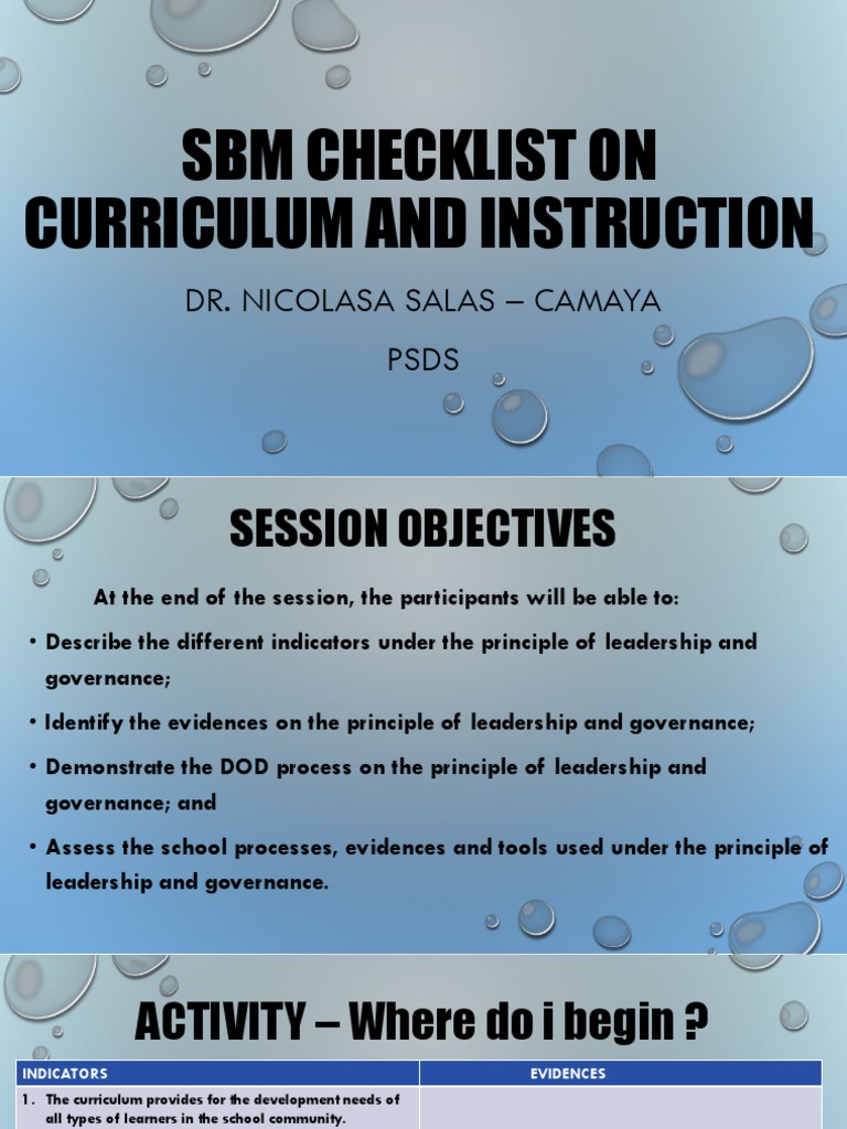SBM CHECKLIST On Curriculum and Instruction | PDF | Educational ...