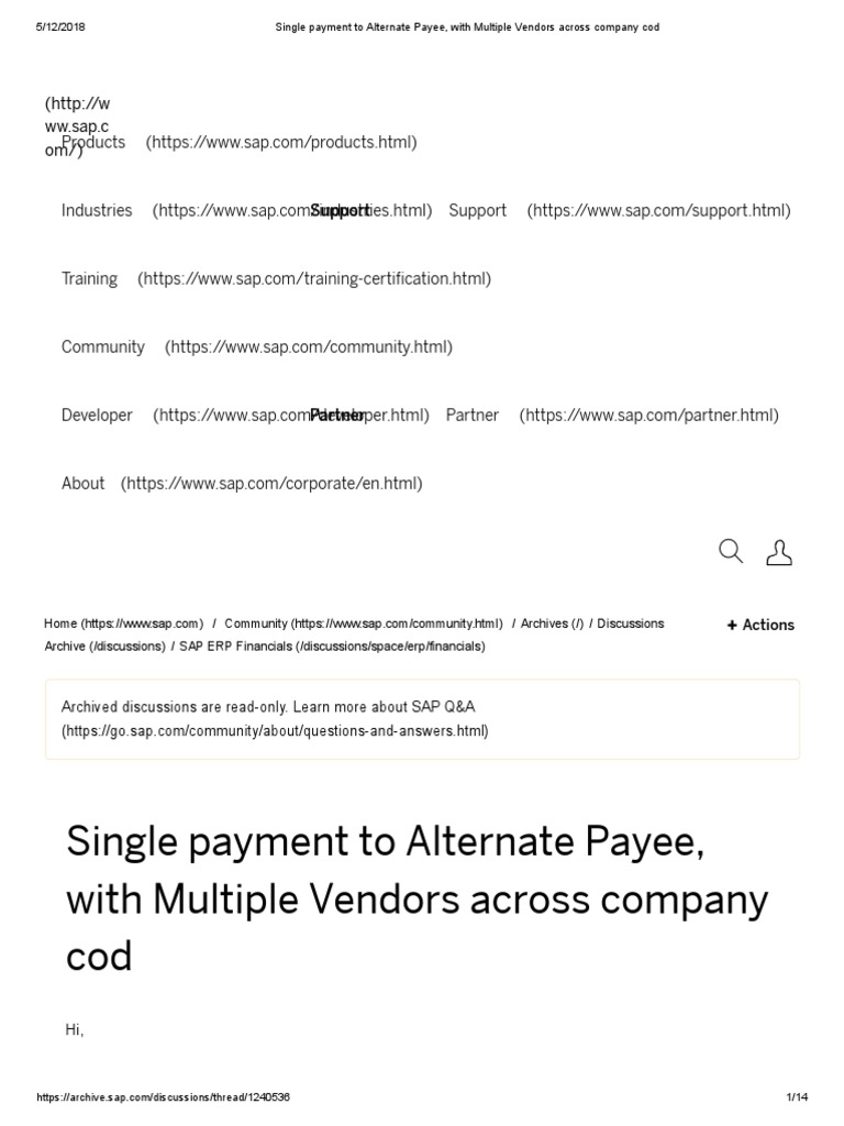 Single Payment To Alternate Payee, With Multiple Vendors Across Company ...