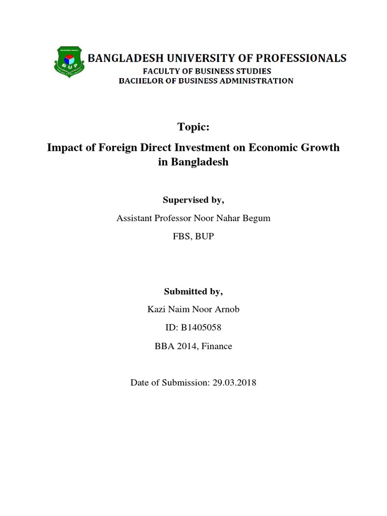Internship Report | PDF | Foreign Direct Investment | Economic Growth