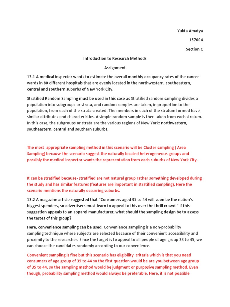 Sampling Assignment With Answers | PDF | Stratified Sampling | Sampling ...
