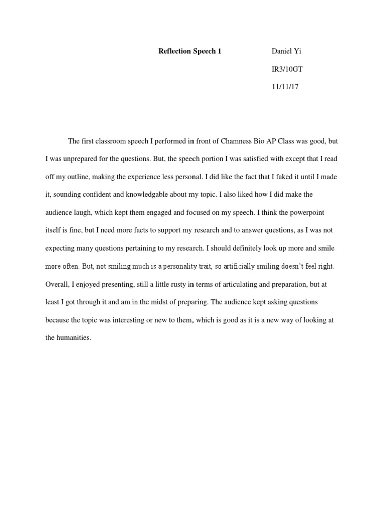 Reflection Speech 1 | PDF