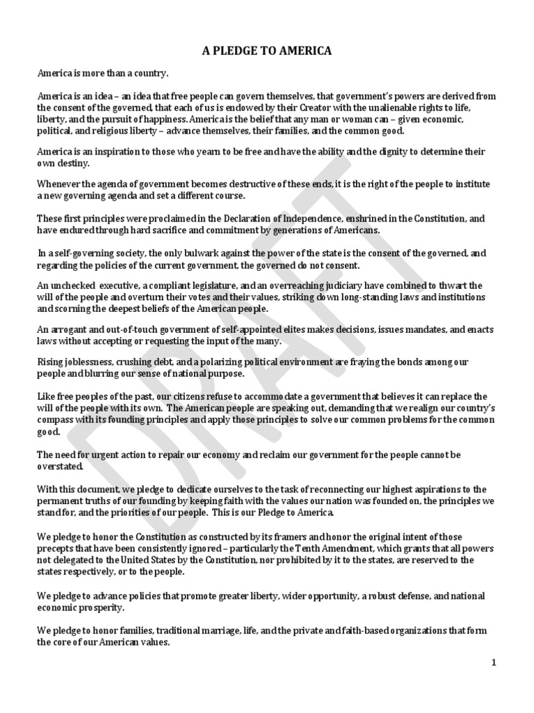 Republican Party "Pledge To America" (Draft Copy) | PDF | Health ...