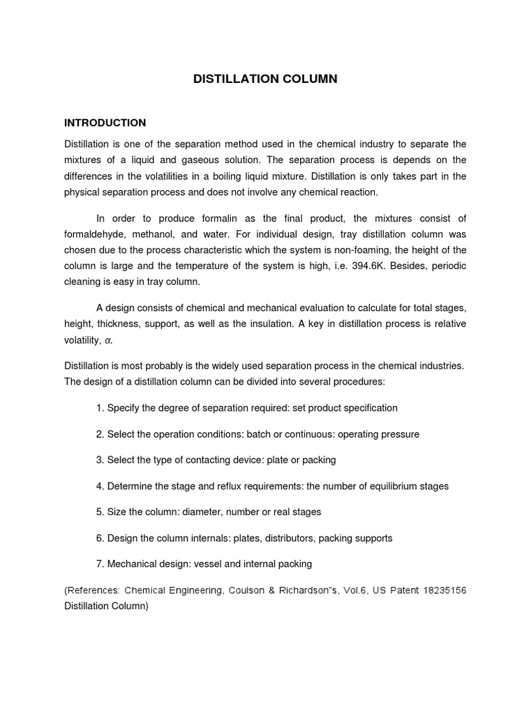 Distillation Column T-101 Assignment | PDF | Distillation | Unit Operations