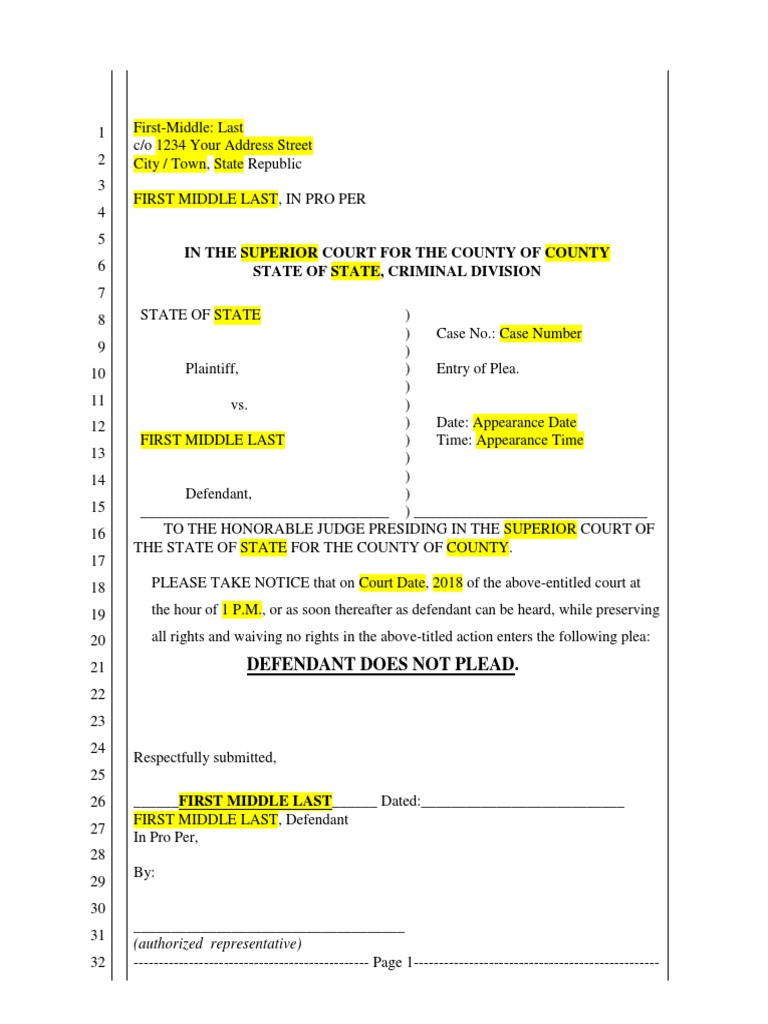 Motion Entry No Plea Template | PDF | Law