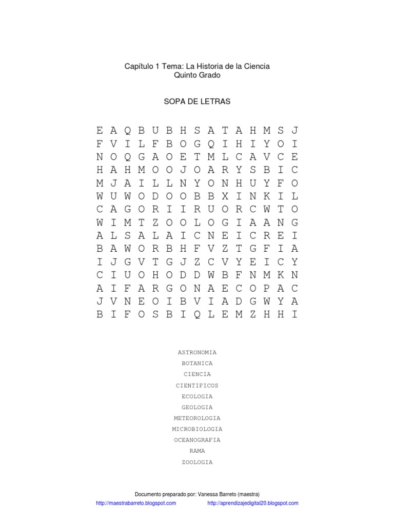 Sopa de Letras: Historia de la Ciencia | PDF