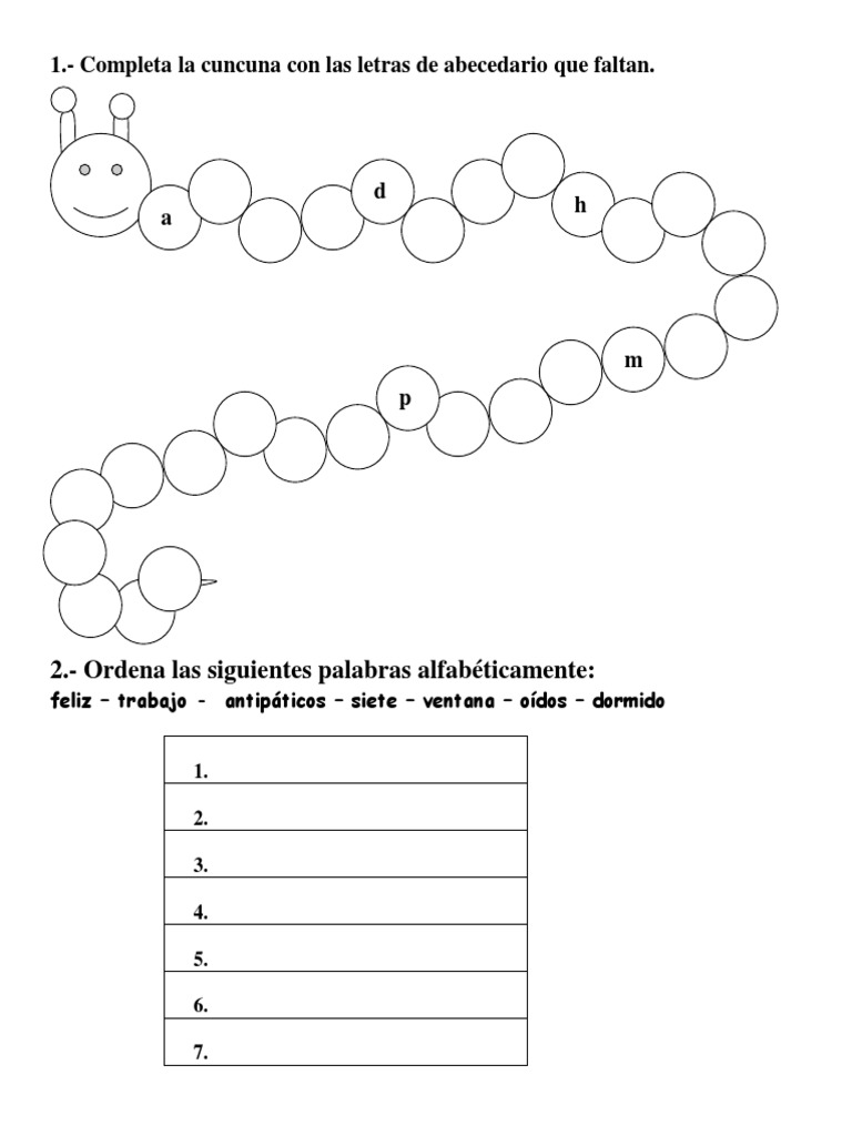 Actividades de Orden Alfabético y Abecedario | PDF | Alfabeto | Colación