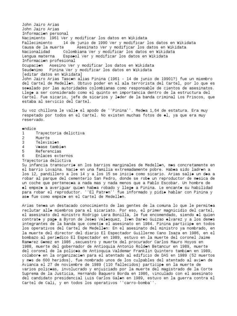 Muerte de John Jairo Arias "Pinina" | PDF | Colombia | Política de colombia