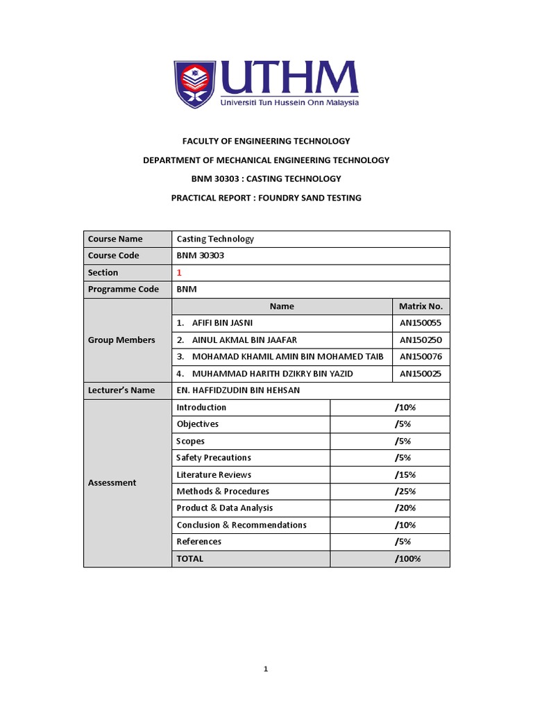 Report Foundry Sand Testing | PDF | Strength Of Materials | Sand