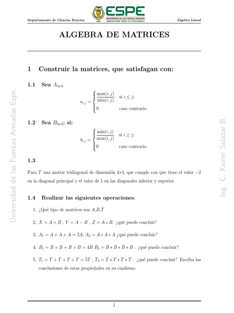 Formulario de Álgebra de Matrices | PDF | Matriz (Matemáticas) | Álgebra