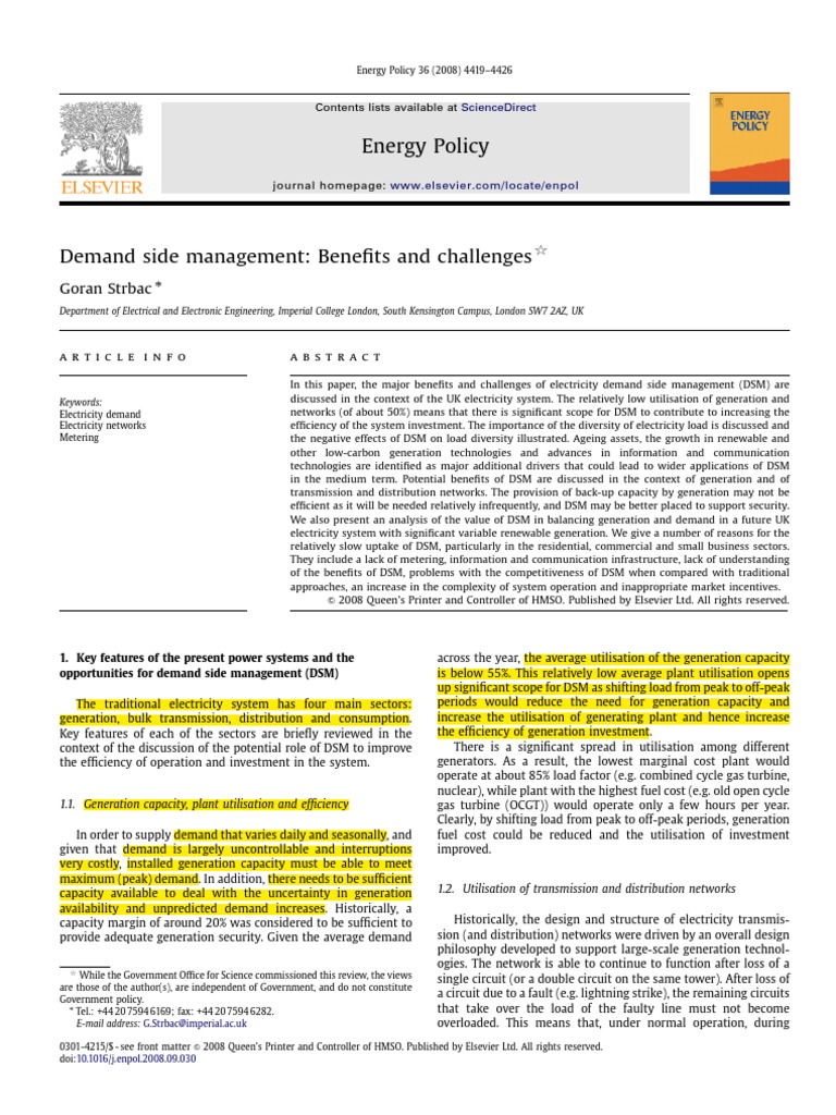 Demand Side Management Benefits and Challenges - Goran Strbac | PDF ...