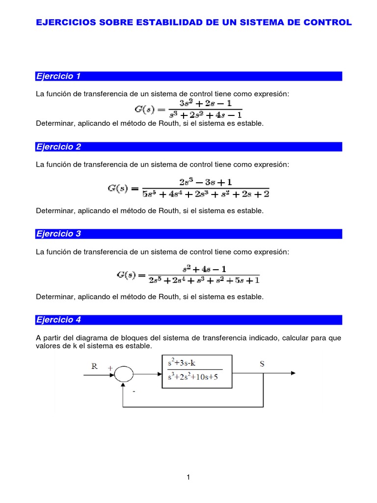 Ejercicios Estabilidad Sistemas Automaticos | PDF | Sistema de control | Función (Matemáticas)