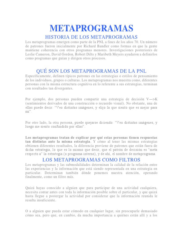 Metaprogramas en PNL: Guía Completa | PDF | Attention | Mind