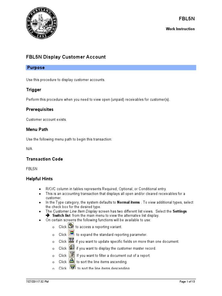 FBL 5 N Display Cust Acct | PDF | Computing | Software
