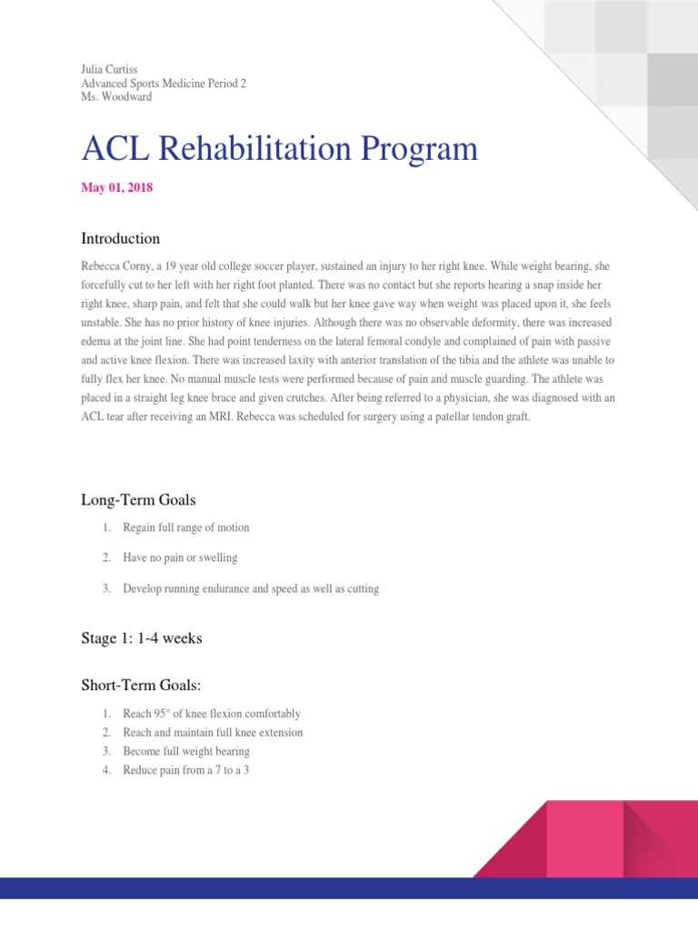 Acl Rehab Pdf Anatomical Terms Of Motion Knee