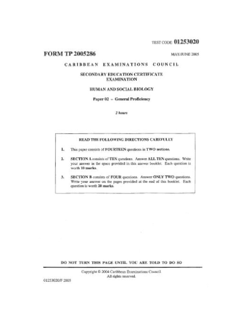 2005 HSB Past CXC Paper | PDF