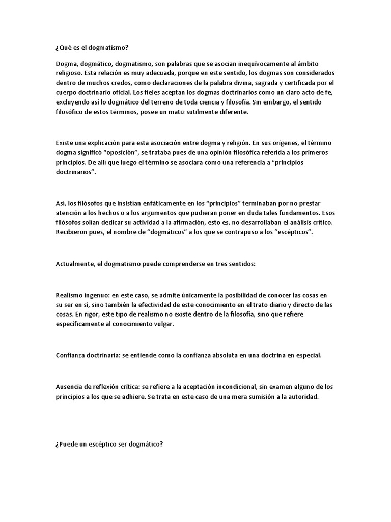 Definición y tipos de dogmatismo | PDF | Dogma | Realismo filosófico
