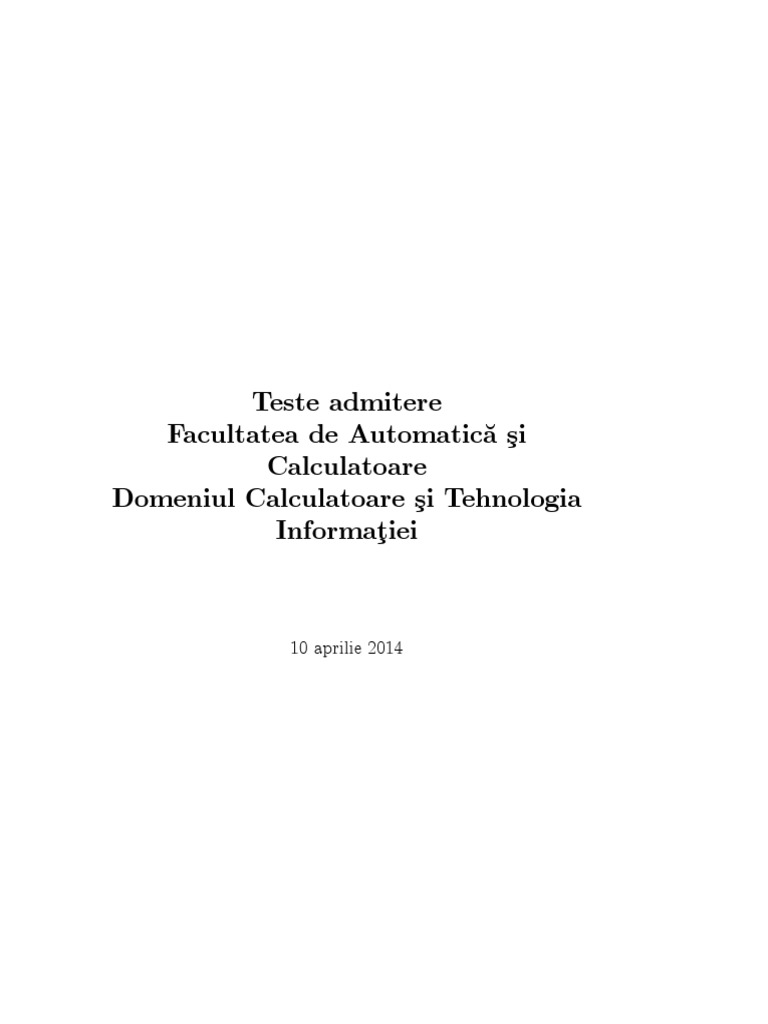 Teste Adm. Fac. de AUTOMATICA Si CALCULATOARE IASI PDF | PDF