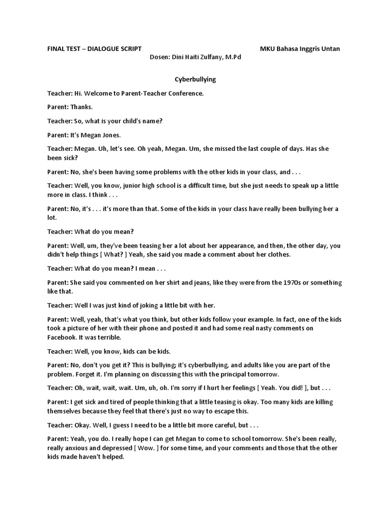 Dialogue Script - Cyberbullying | PDF | Cyberbullying