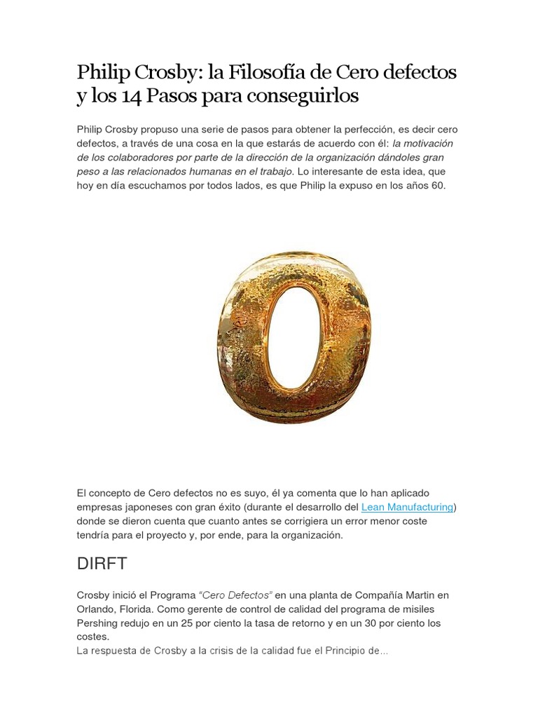 Philip Crosby: La Filosofía de Cero Defectos y Los 14 Pasos para ...