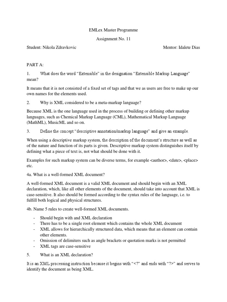 EMLex Assignment 11 Nikola Zdravkovic | PDF | Xml | Markup Language