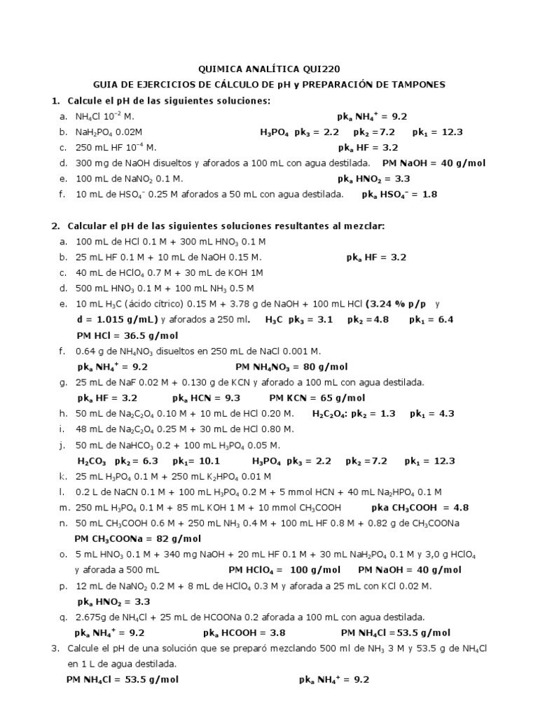 Guia Ejercicios Acido-Base | PDF | Ph | Ciencias fisicas