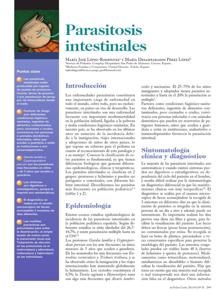 Parasitosis Intestinal Pediatría | PDF | Diarrea | Microbiología
