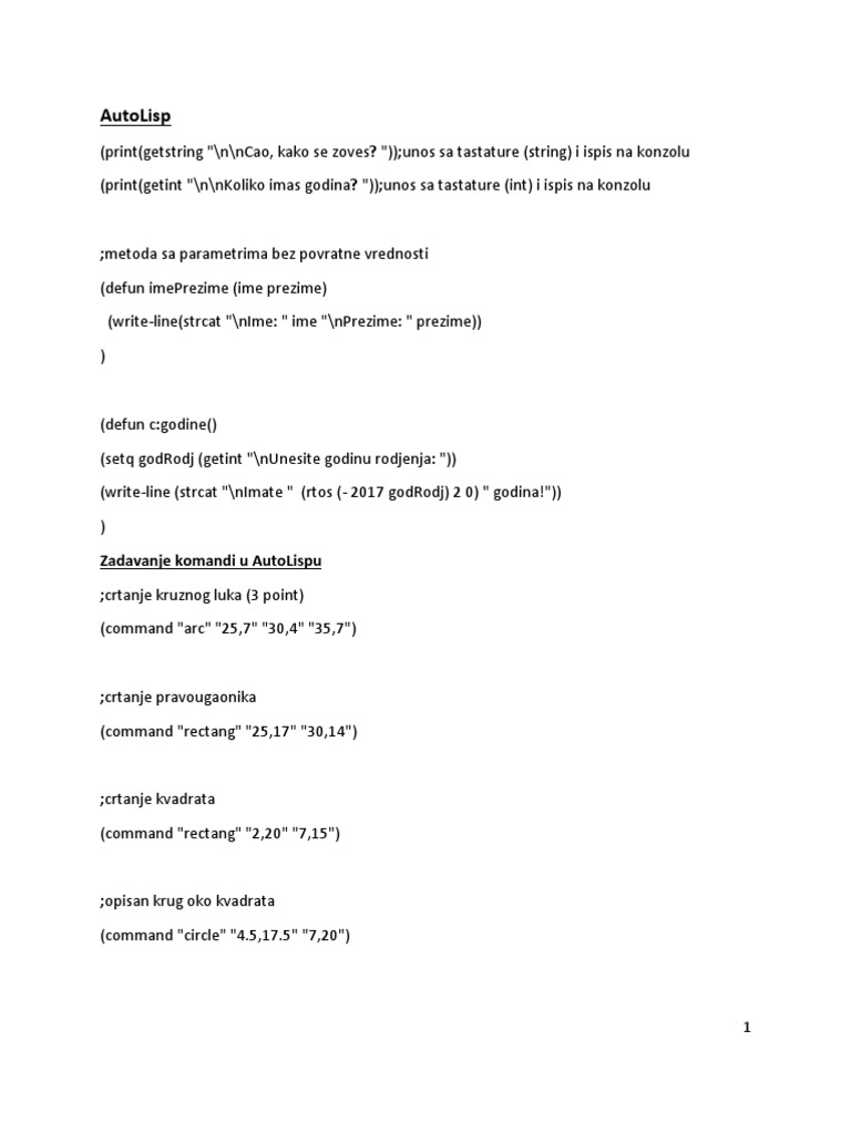 AutoLisp - Vezbe 2 | PDF