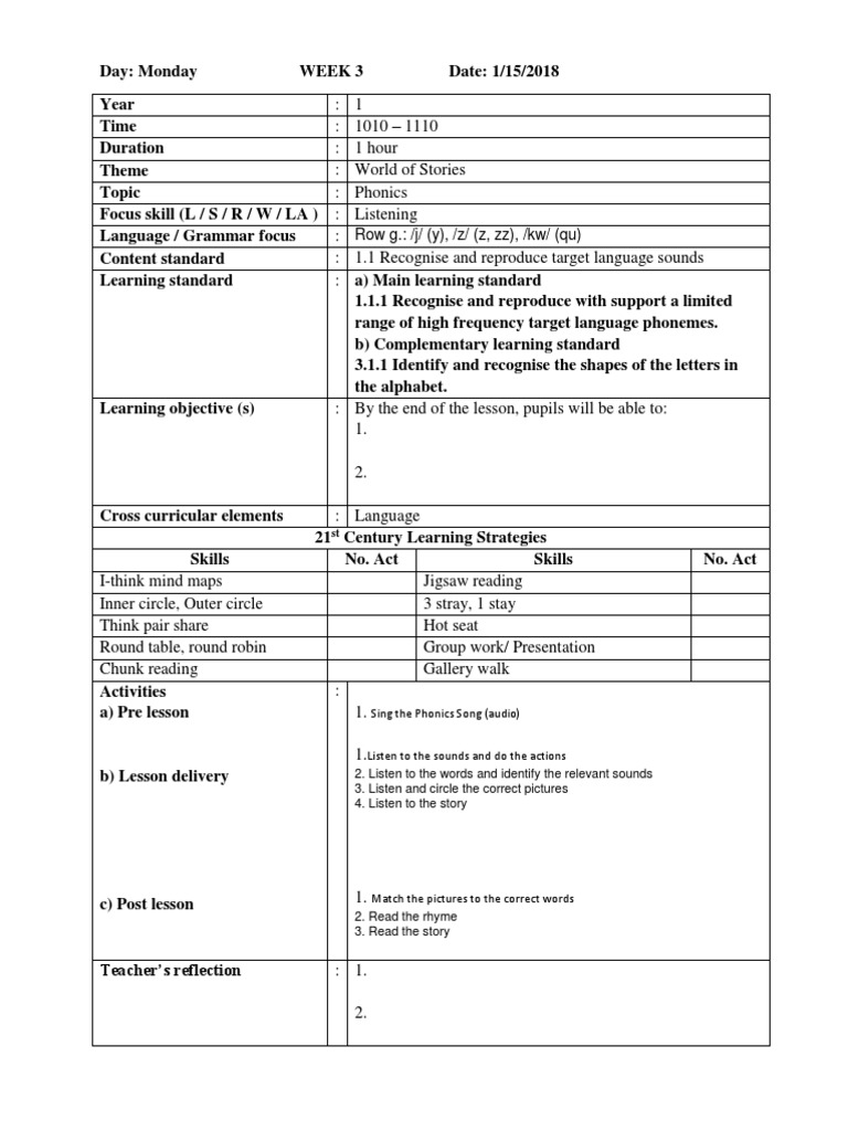 Cefr Template | Phonics | Reading (Process)